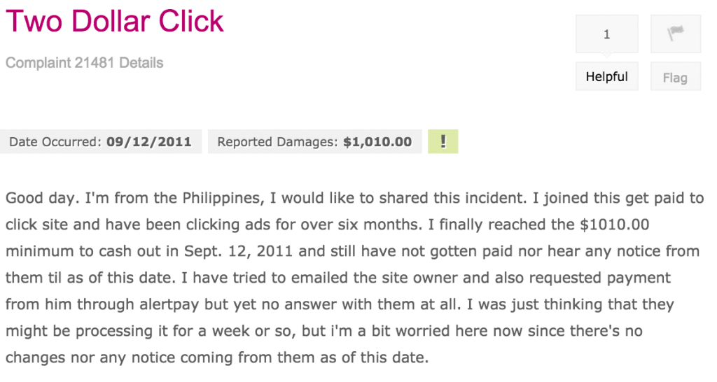 Two Dollar Click Review - Too Many Complaints - Your Income Advisor